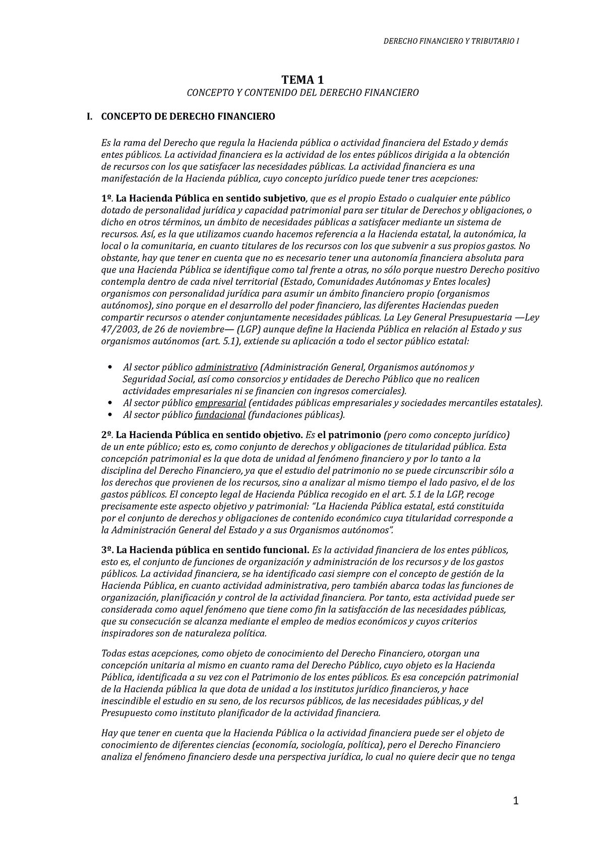 Tema 1 Apuntes Tema 1 Concepto Y Contenido Del Derecho Financiero I