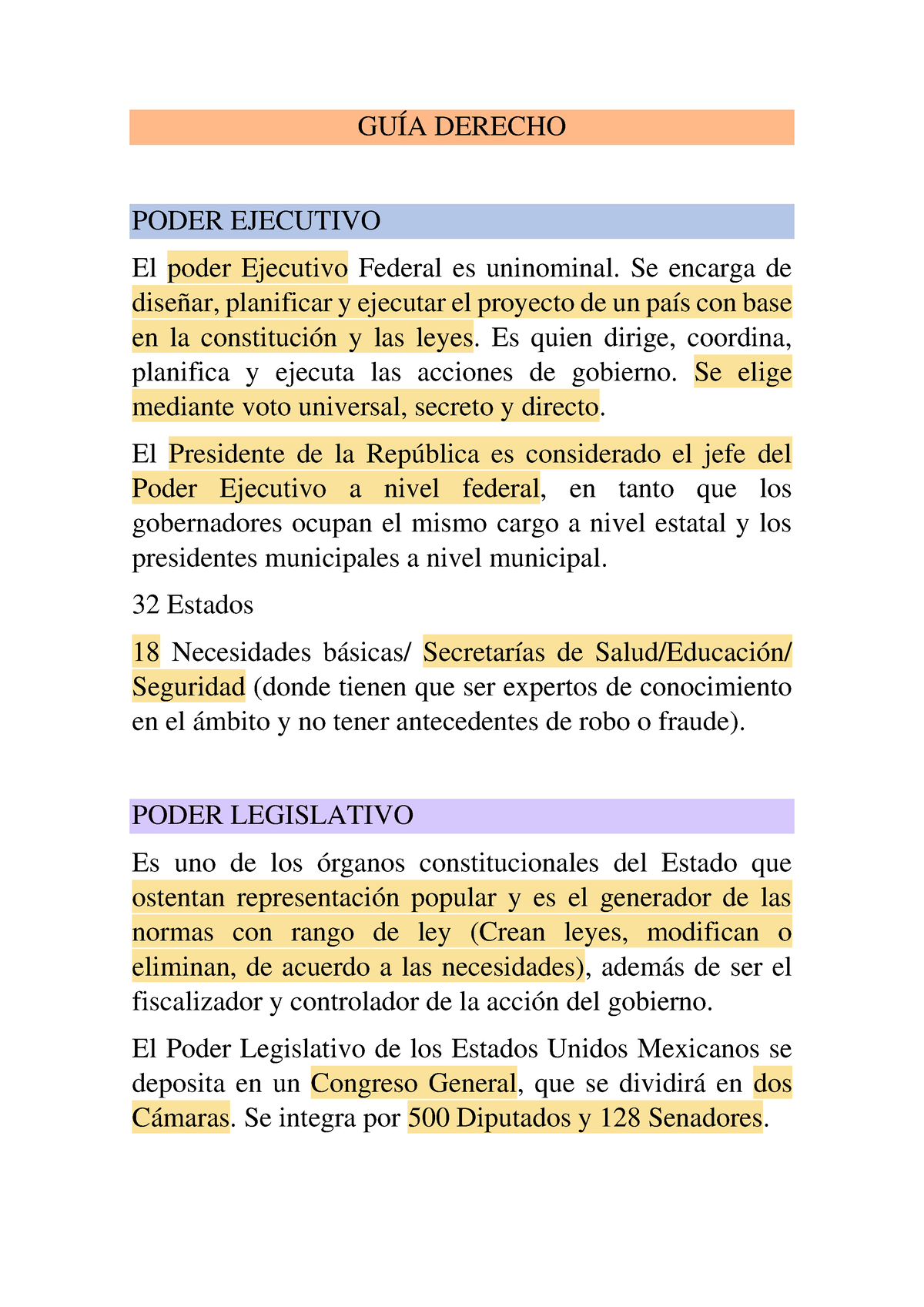 GuÍa Derecho 2 Guía De Estudio GuÍa Derecho Poder Ejecutivo El