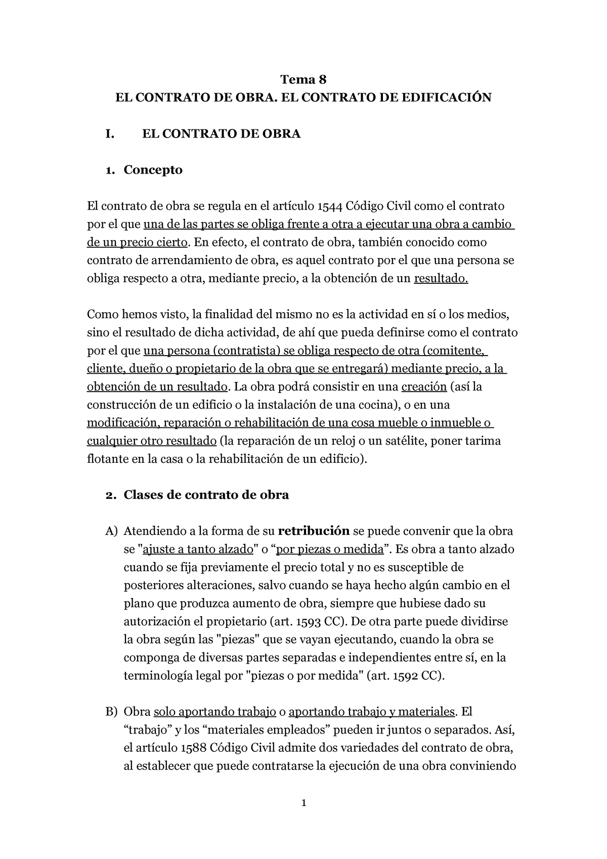 Tema 8 El Contrato De Obra Tema 8 El Contrato De Obra El Contrato De