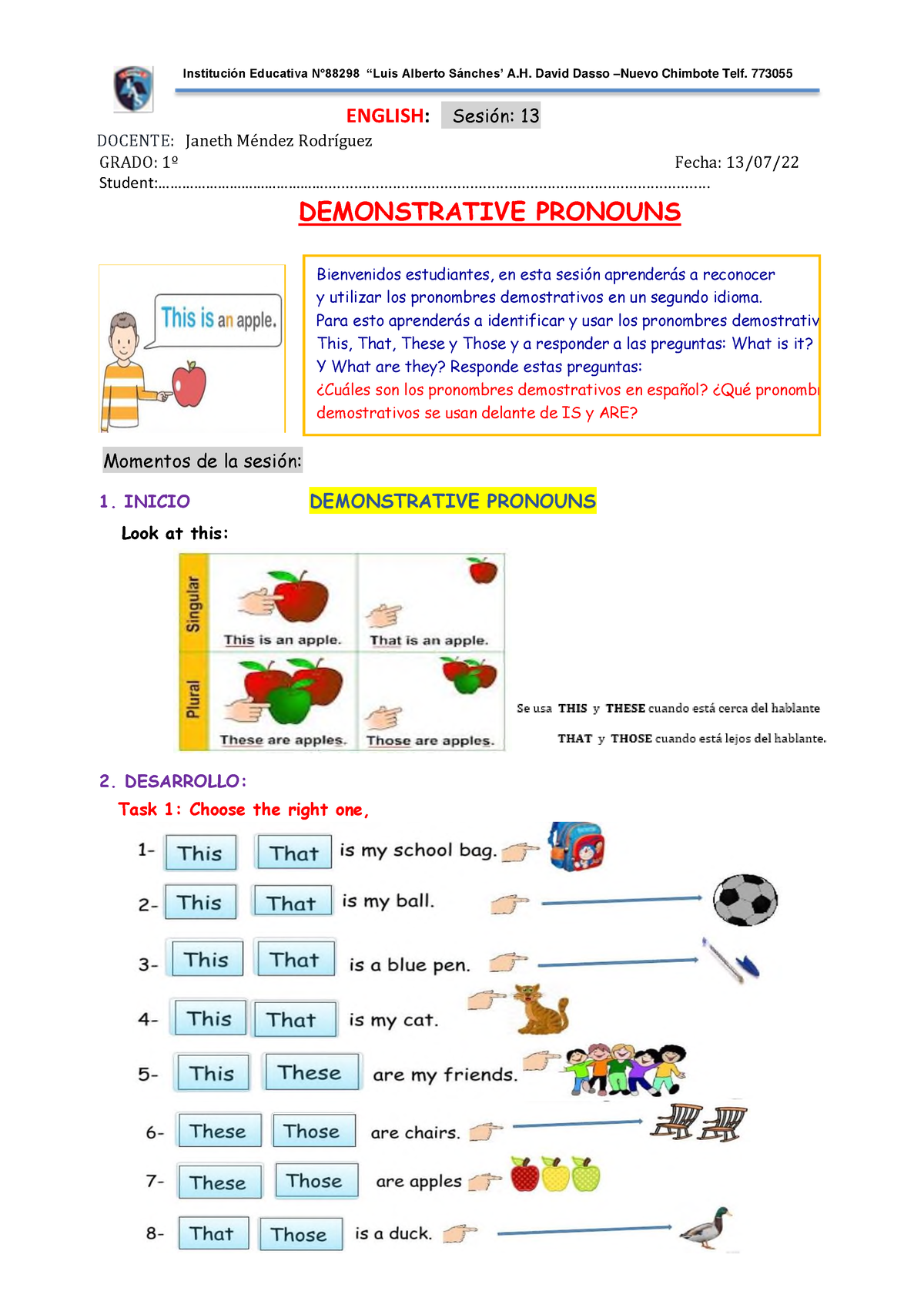 Demonstrative Pronouns Interactive Exercise For Primero De Secundaria