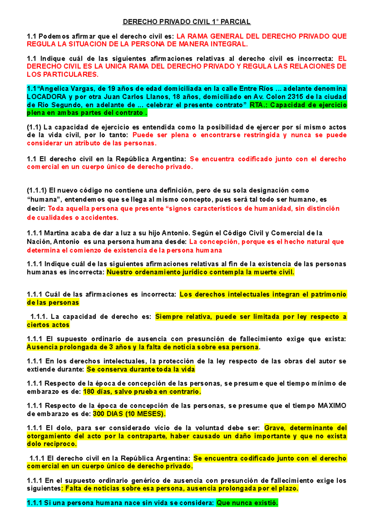 Preguntero Derecho Civil 1° Y 2° Parcial 03 04 Derecho Privado Civil