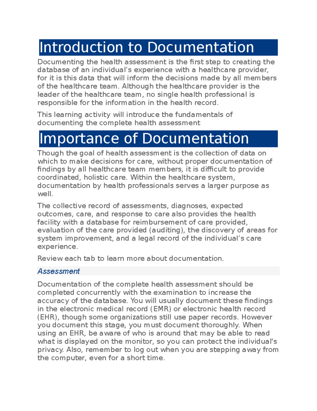 Nr 302 Edapt Unit 2 Documentation Introduction To Documentation