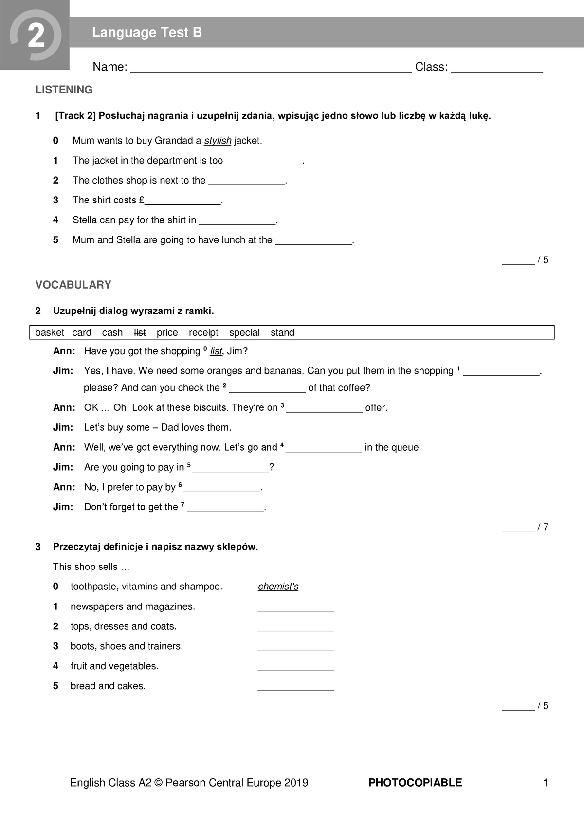 Ec A2 Tests Language Test 2b Name