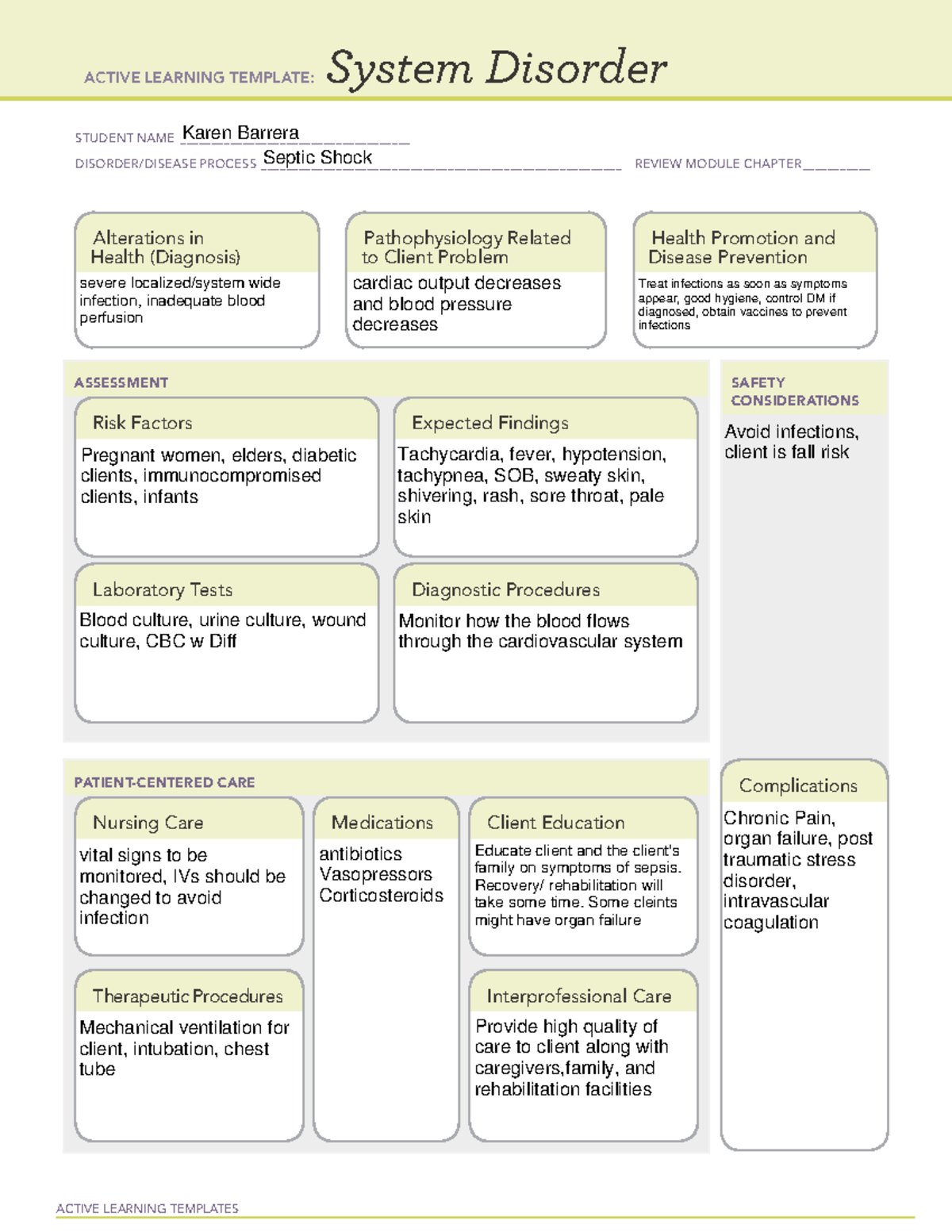 Sepsis System Disorder Template