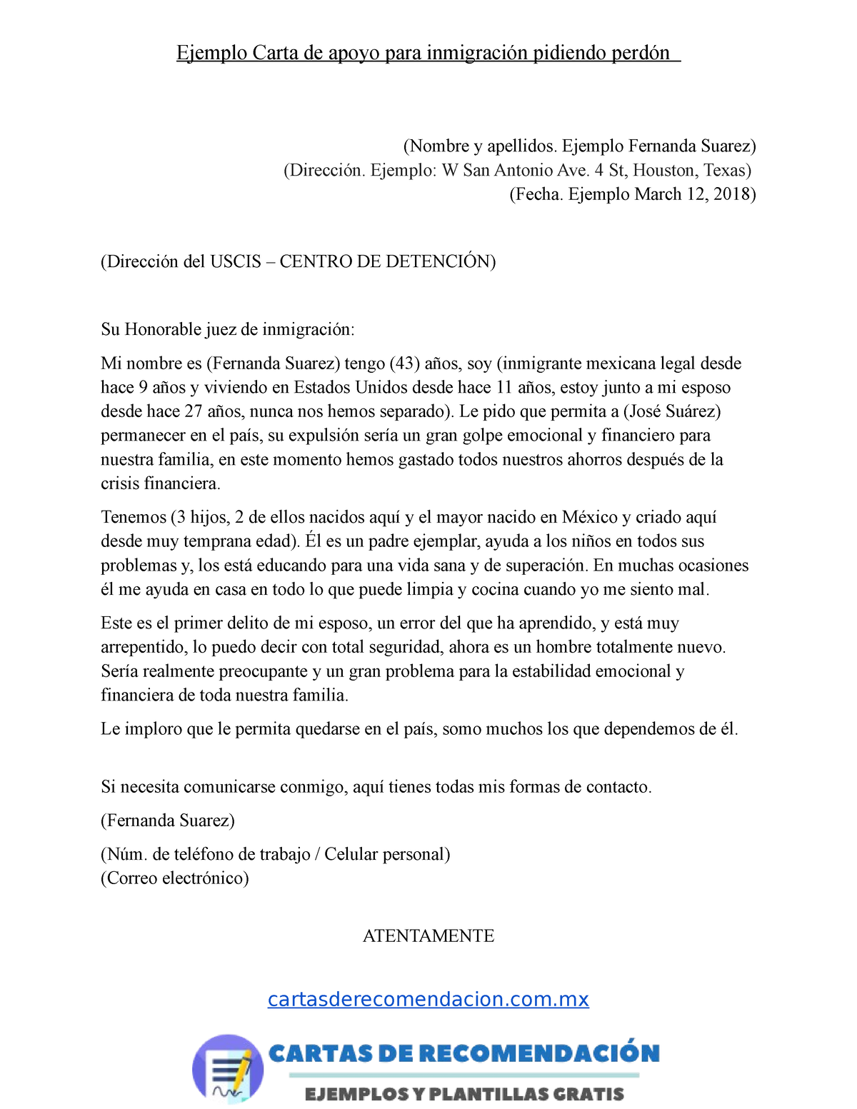 Ejemplo De Carta De Recomendacion Para Inmigracion Pidiendo Perdon