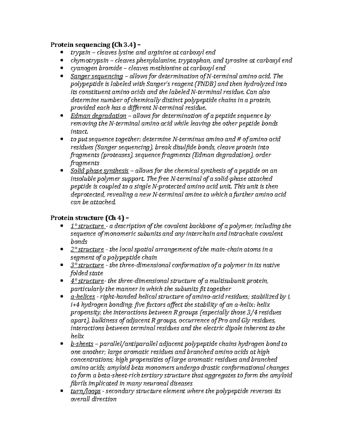 Biochem First Exam Notes Protein Sequencing Ch 3 Trypsin