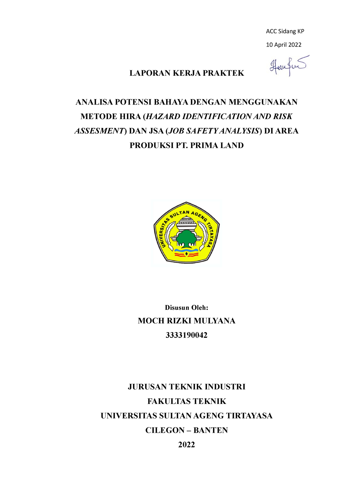 Laporan Kerja Praktek Laporan Kerja Praktek Analisa Potensi Bahaya