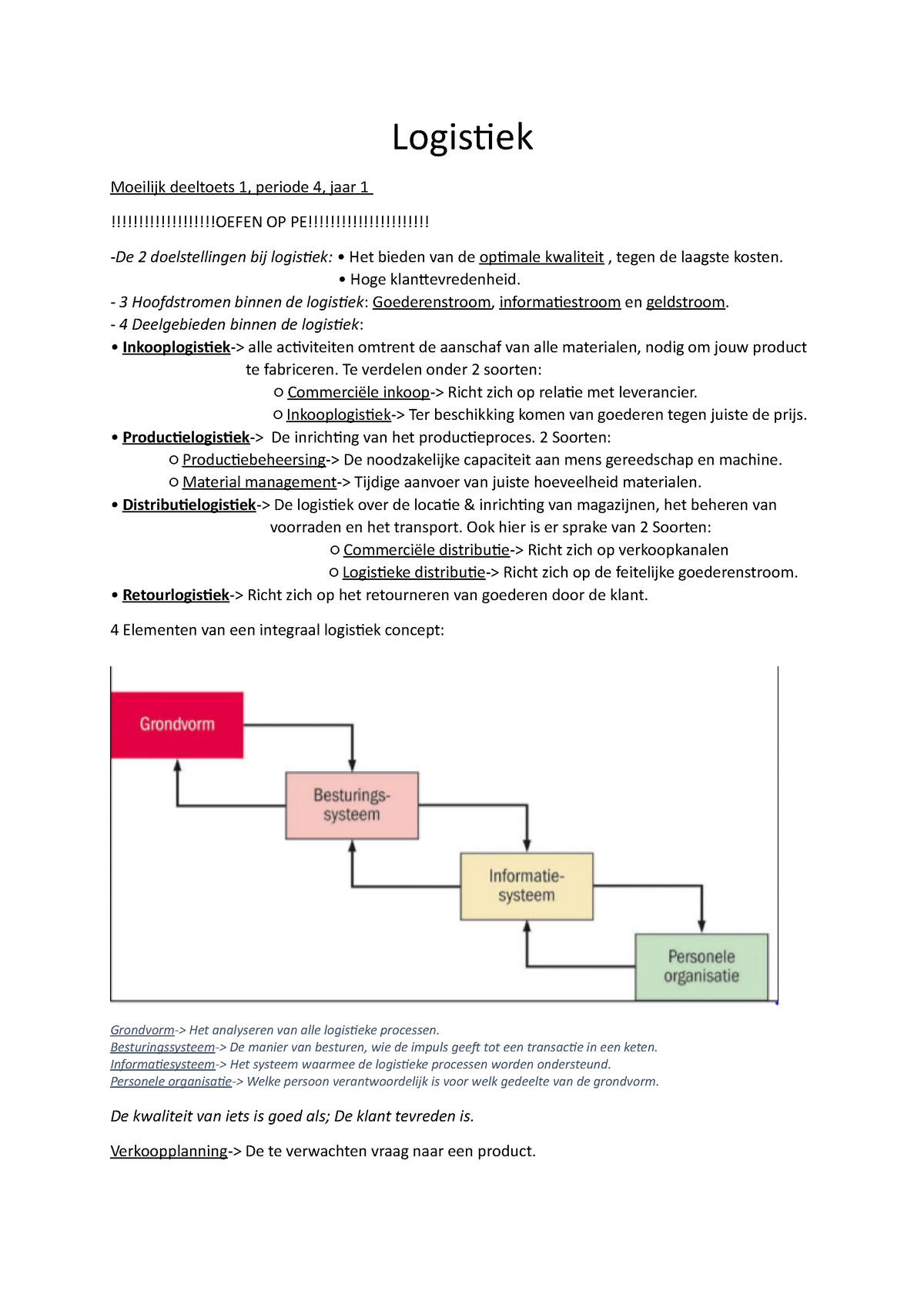 Logistiek Samenvatting Logistiek Moeilijk Deeltoets 1 Periode 4