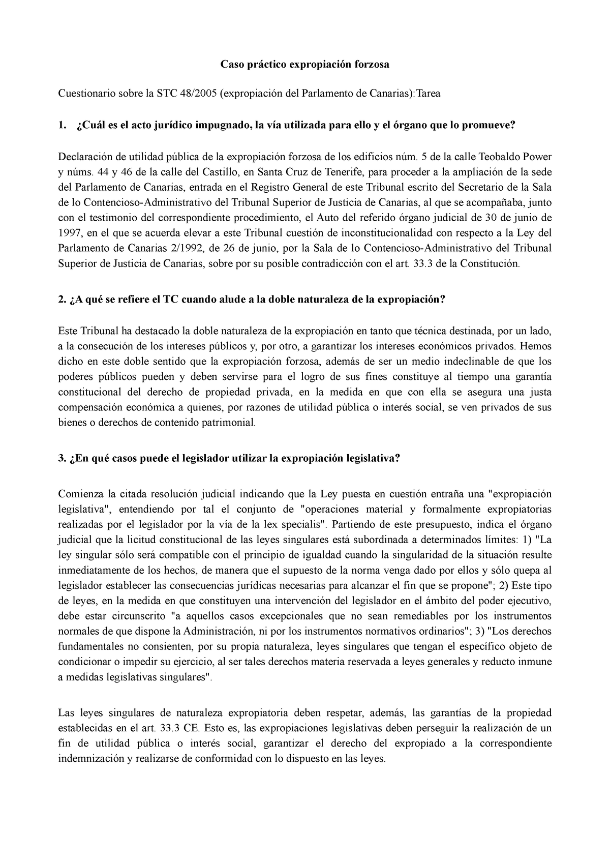 Caso De Expropiación Forzosa De Derecho Administrativo Caso Práctico