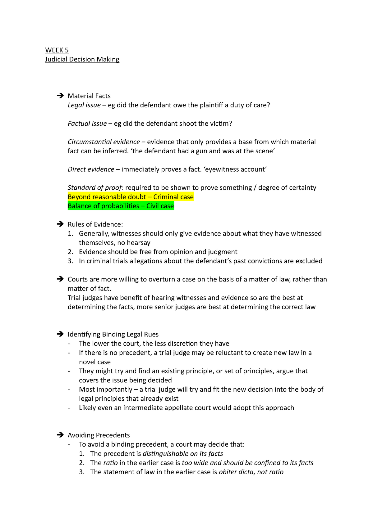 Topic Five Notes Judicial Decision Making Week 5 Judicial Decision