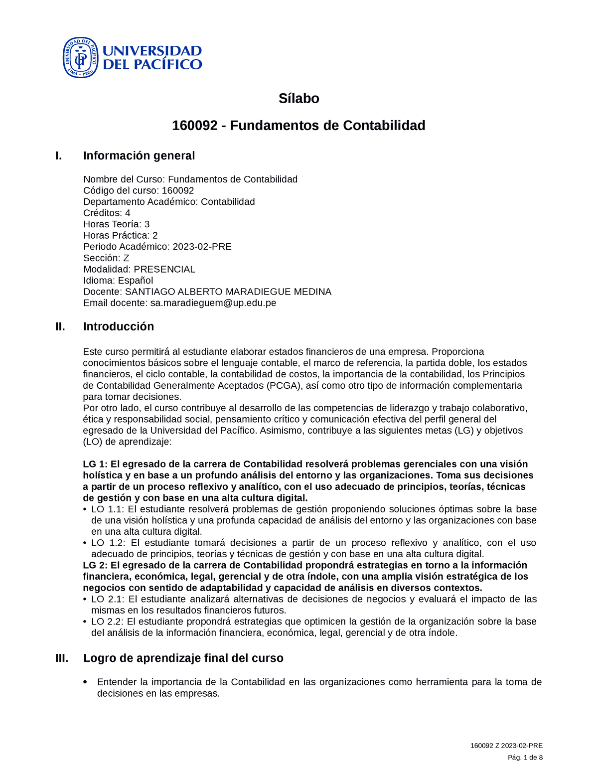 Null Silabo Sílabo 160092 Fundamentos De Contabilidad I