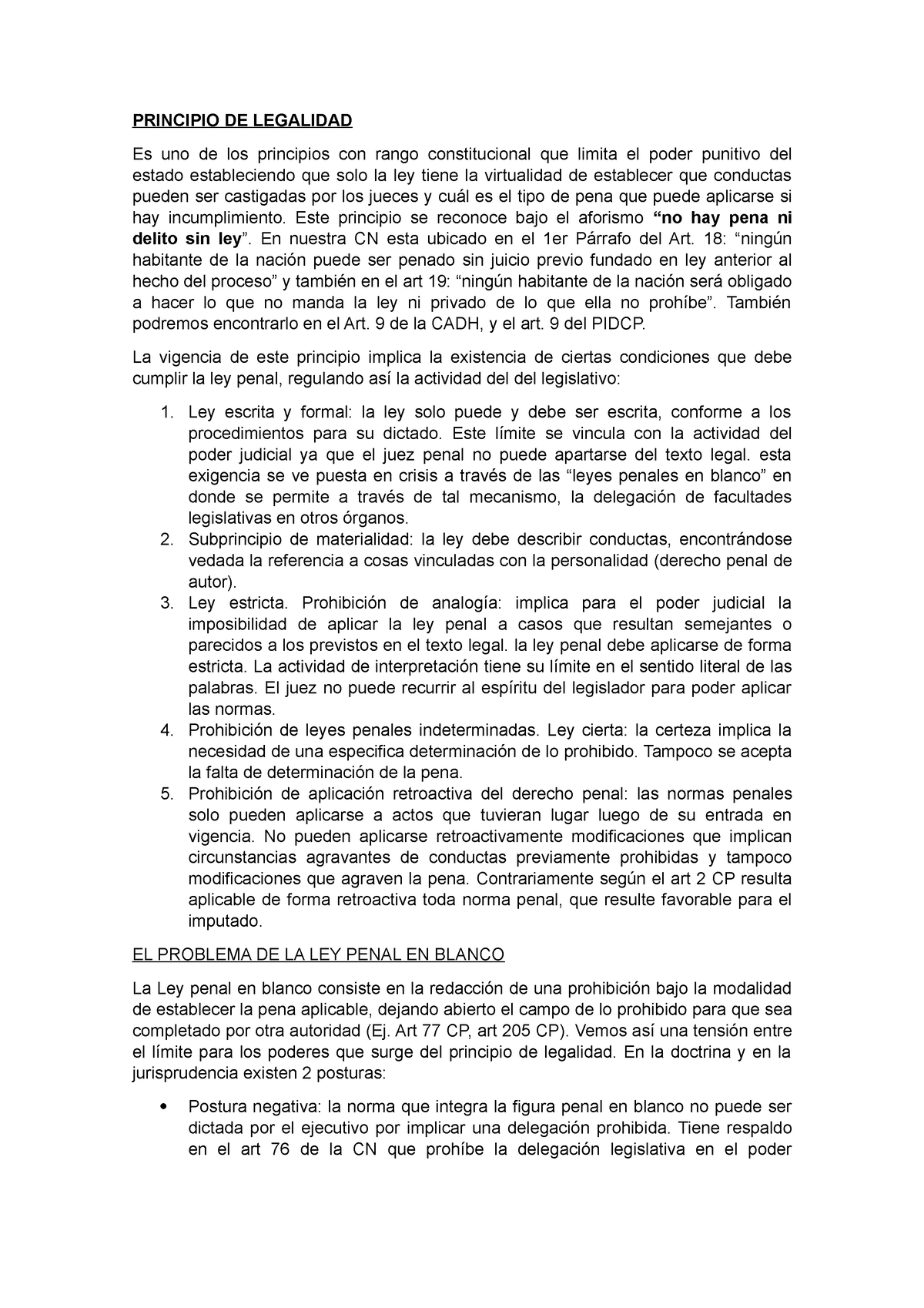 Resumen Derecho Penal Primer Parcial Principio De Legalidad Es Uno De