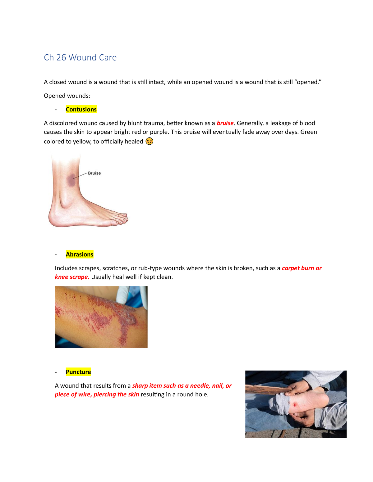 Ch 26 Wound Care Notes Ch 26 Wound Care A Closed Wound Is A