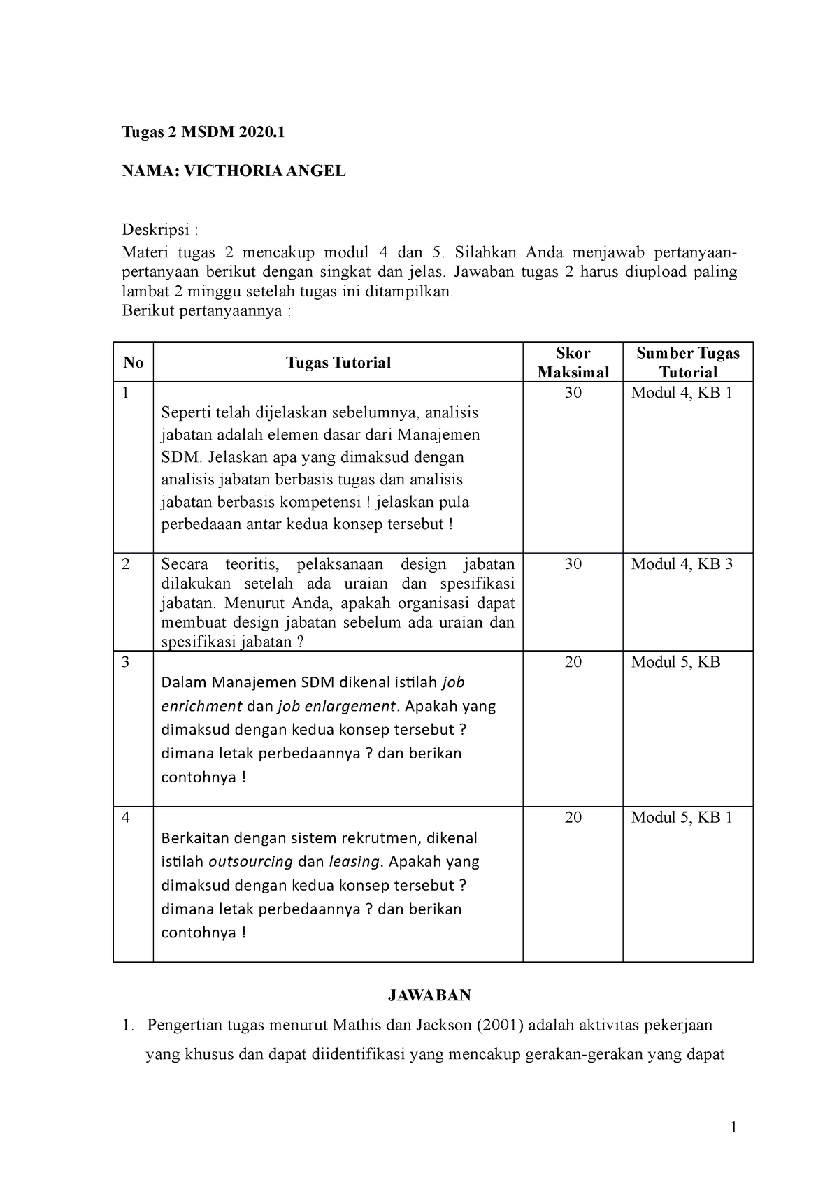 Manajemen Sumber Daya Manusia Tugas 2 Tugas 2 Msdm 2020 Nama