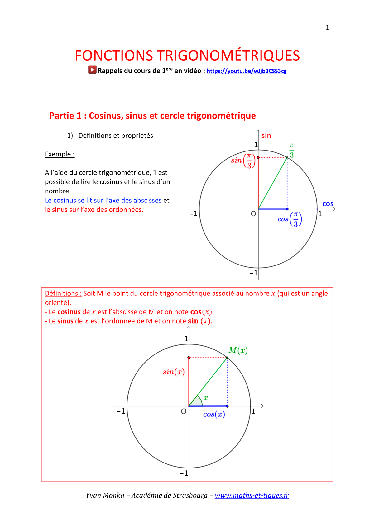 Fiche Trigonométrie Terminal Fonctions TrigonomÉtriques Rappels Du