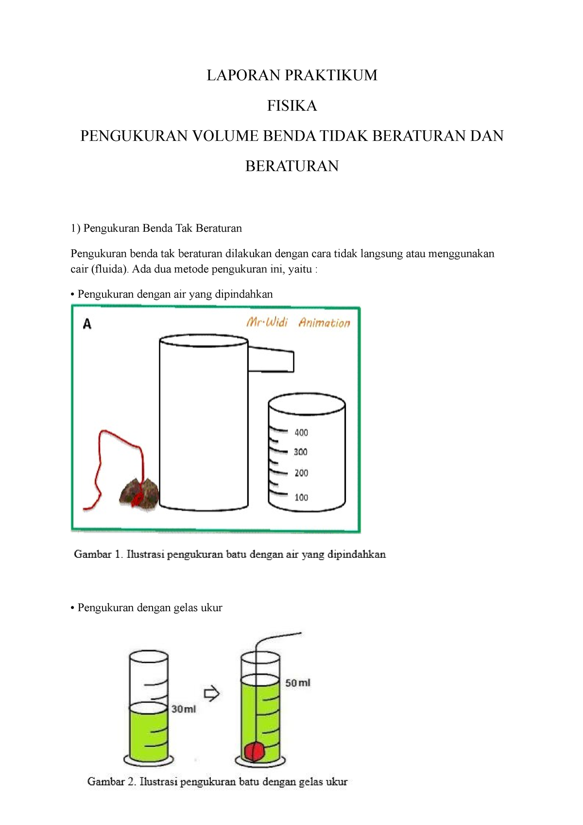 Pengukuran Volume Benda Tidak Beraturan Dan Beraturan Laporan