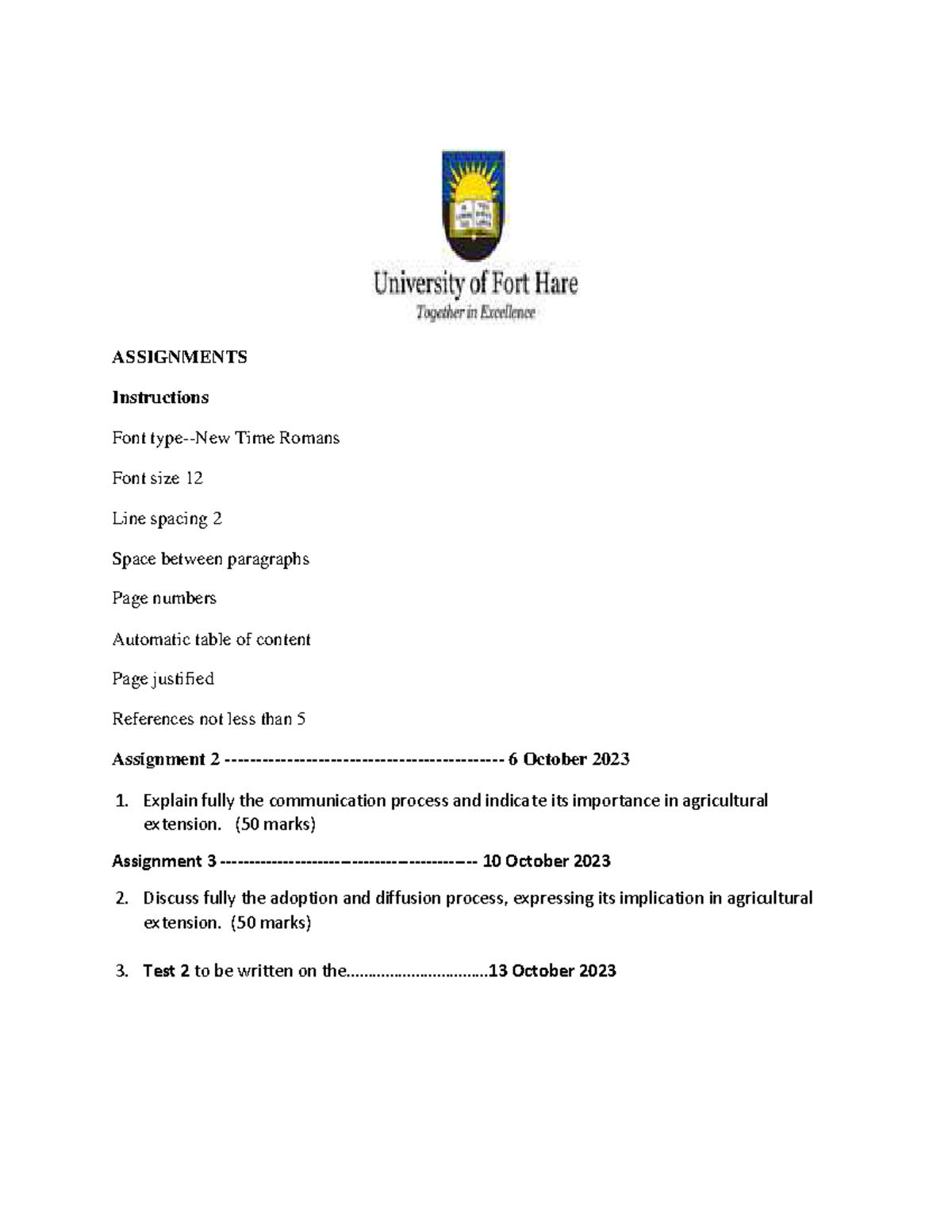 Agx 221 Assignment 2and3 2023 1 Assignments Instructions Font Type