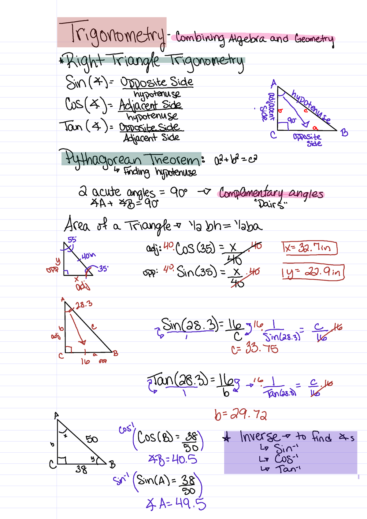 Trig Sincostan Notes On Sine Cosine And Tangent Math 120 Ferris
