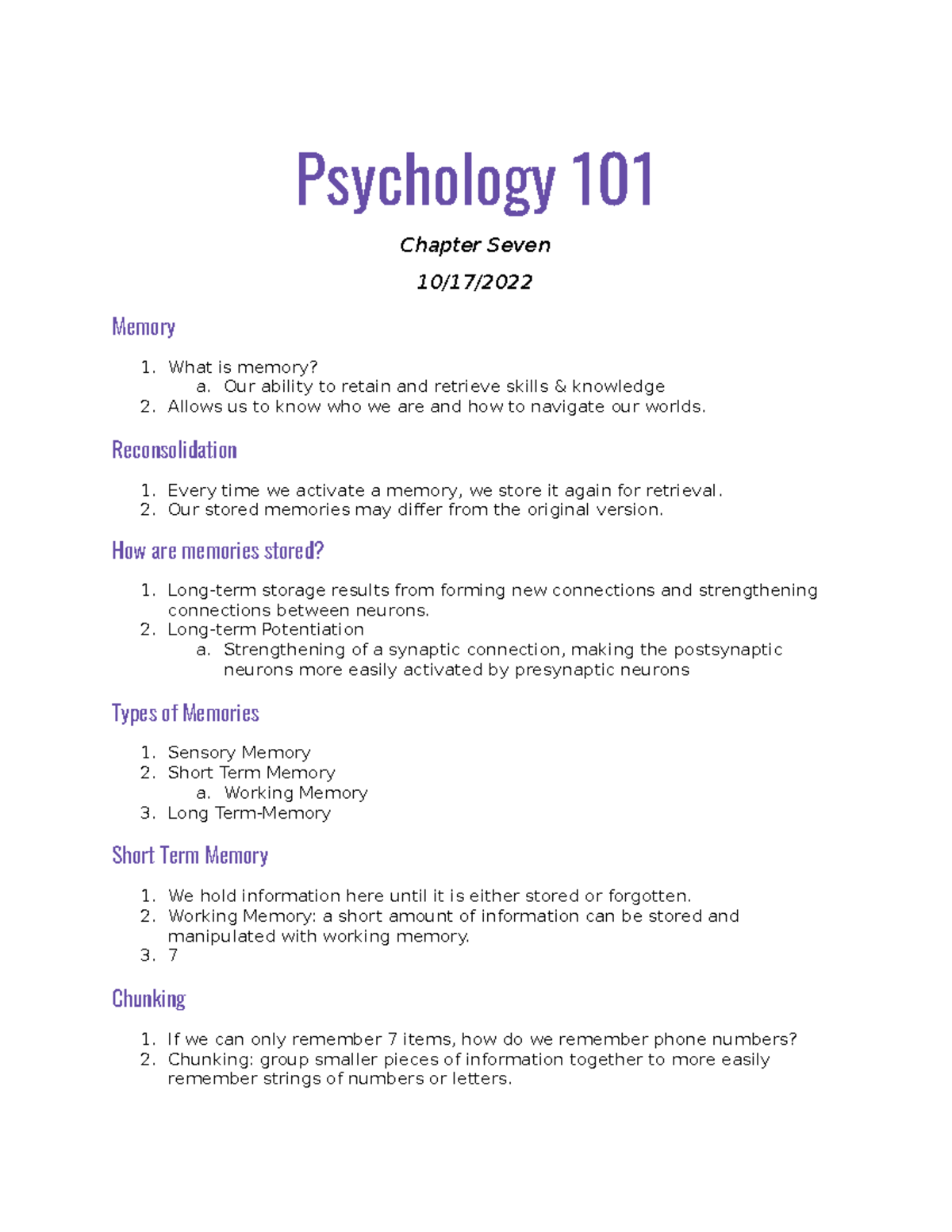 Py 101 Chapter Seven Notes Psychology 101 Chapter Seven 1017