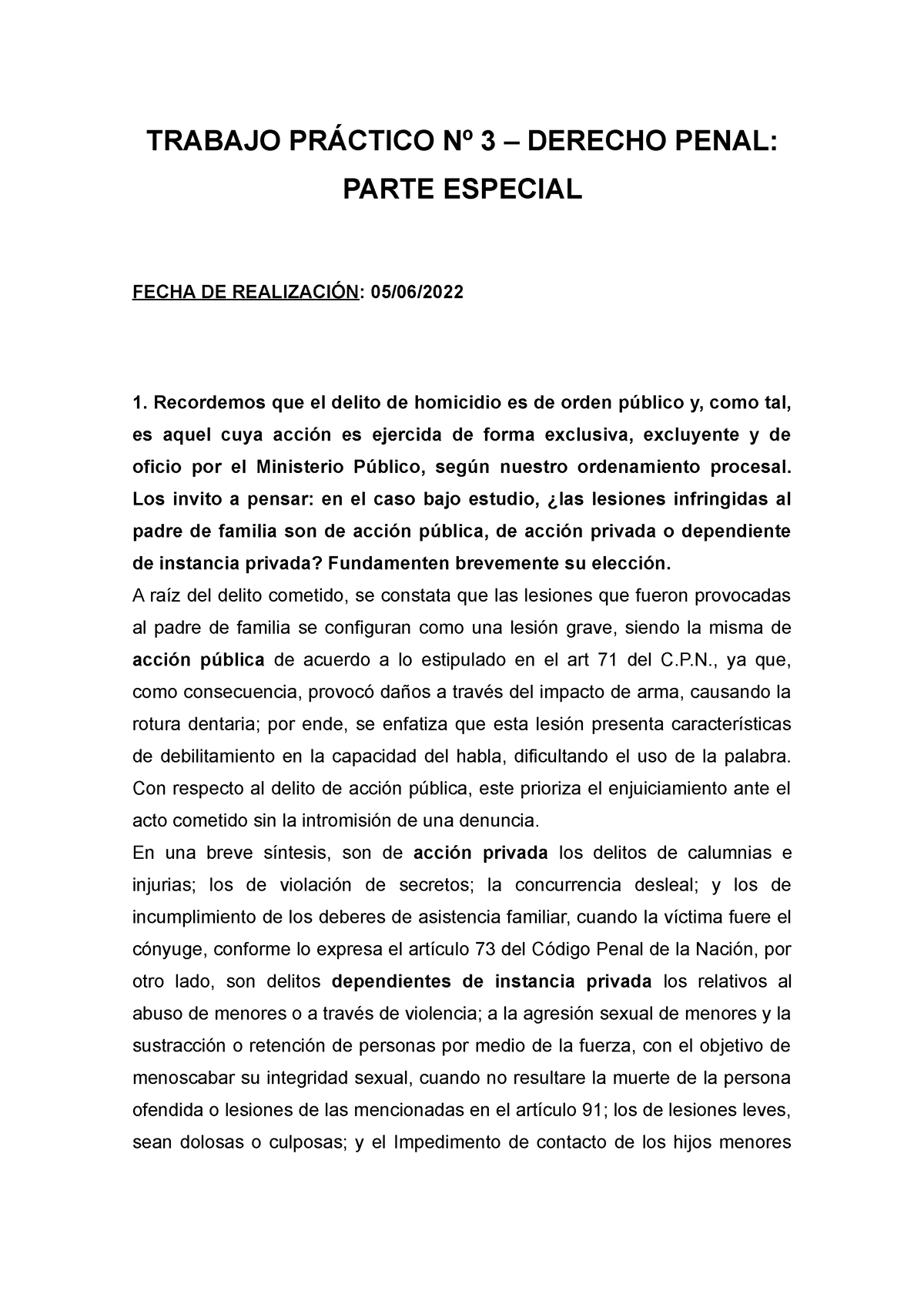 Trabajo Practico 3 Derecho Penal Parte Especial Trabajo PrÁctico Nº