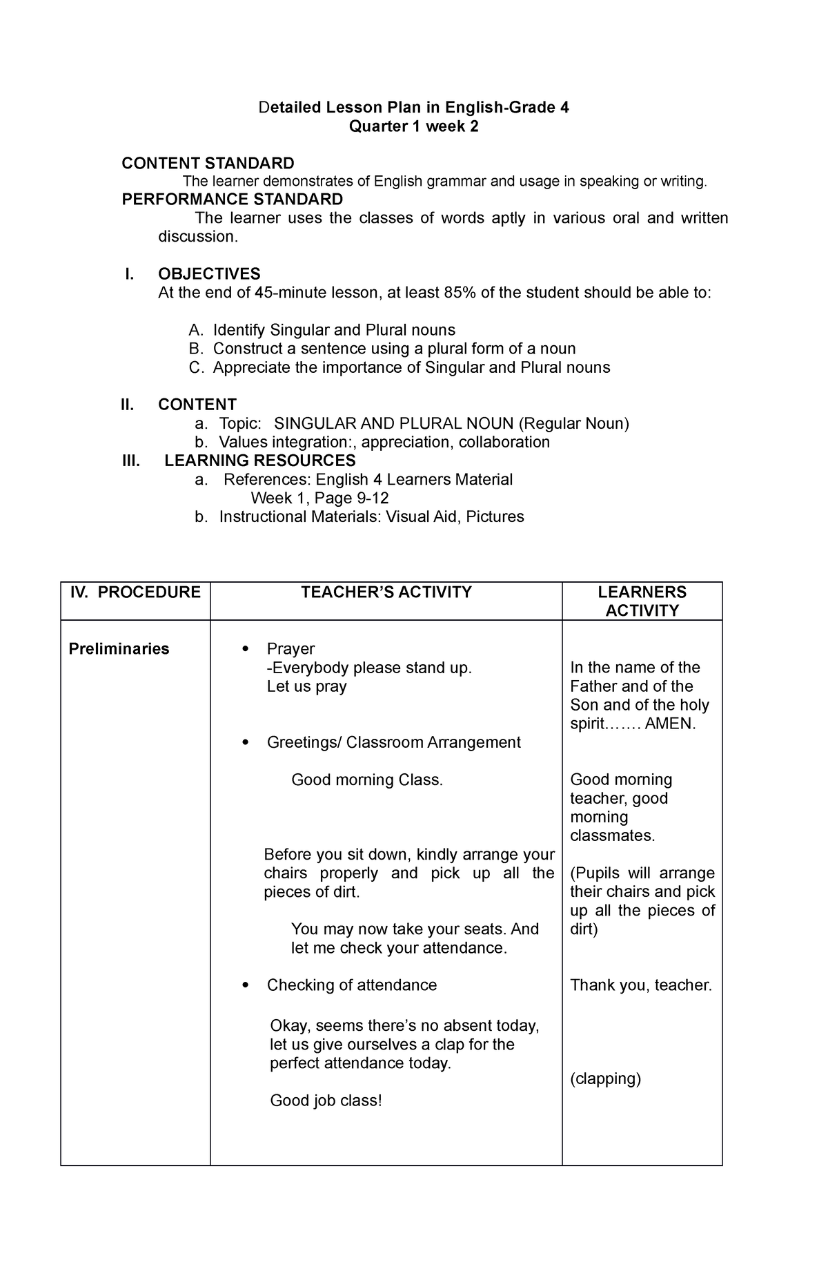 Lesson Plan English Docx A Detailed Lesson Plan In En