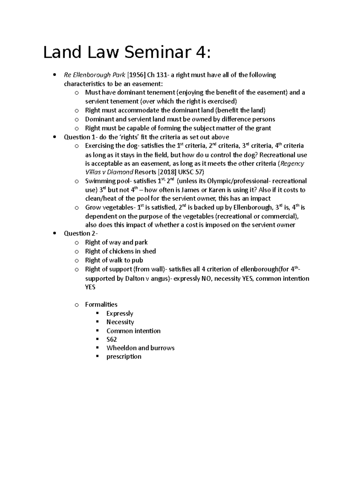 Land Law Seminar 4 Week 5 Land Law Seminar 4 Re Ellenborough Park