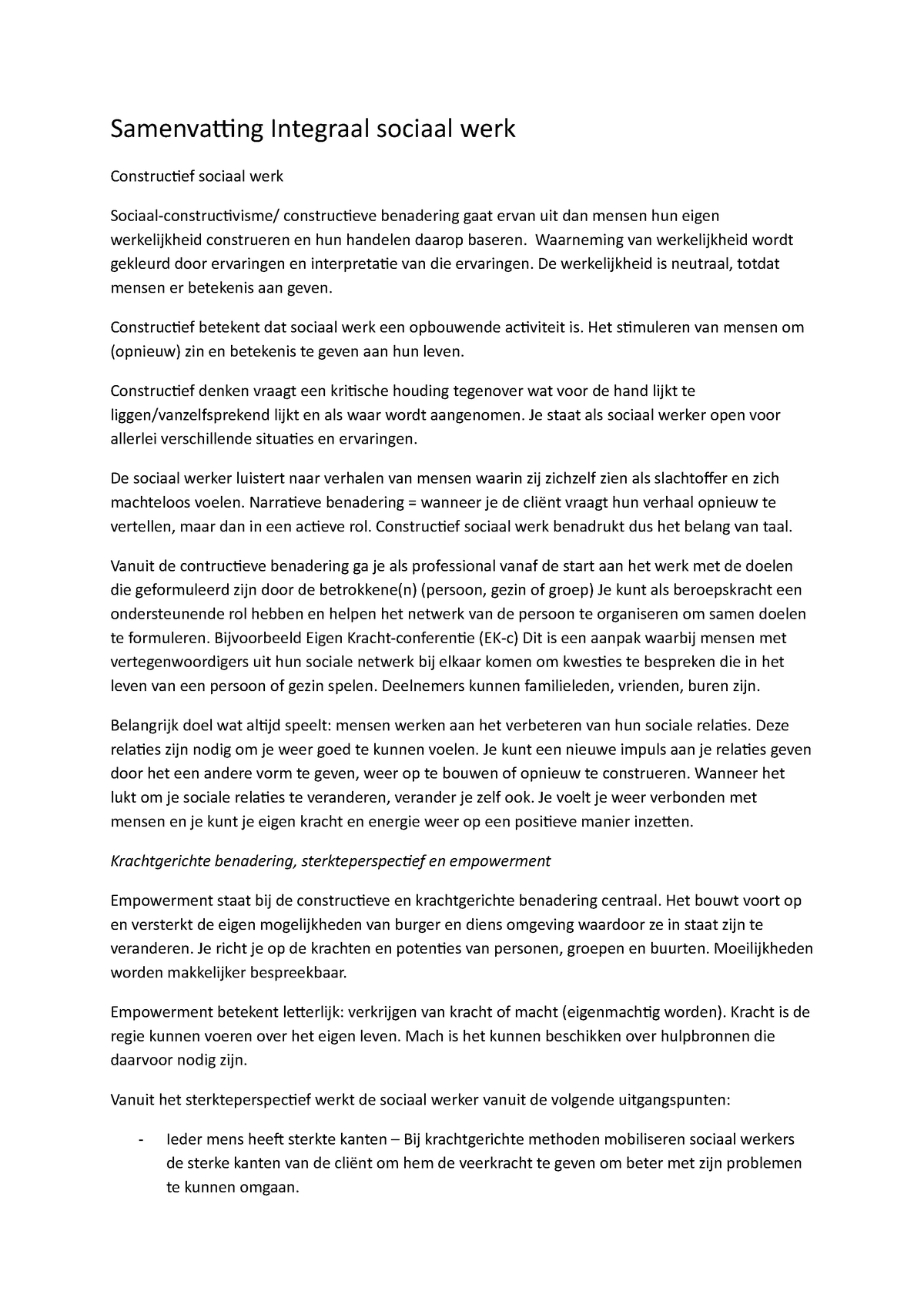 Samenvatting Integraal Sociaal Werk Methodisch Werken Samenvatting