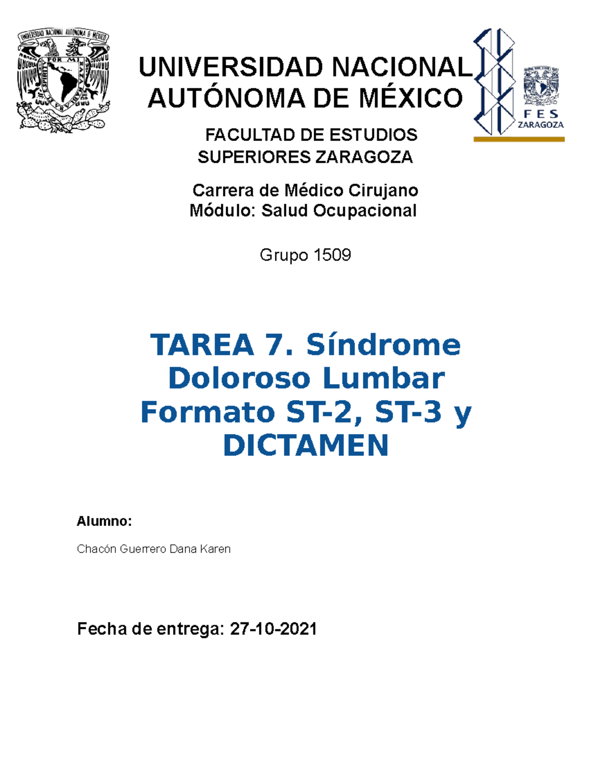 Salud Ocupacional Práctica Universidad Nacional AutÓnoma De MÉxico