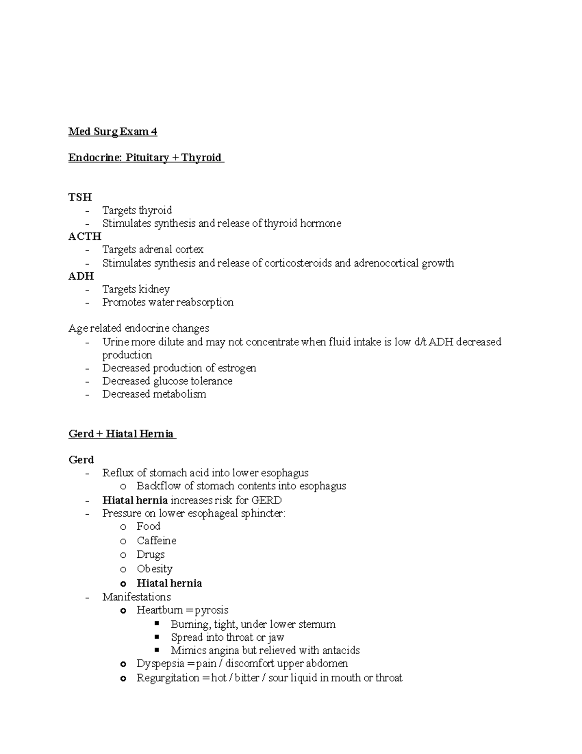 Med Surg Exam 4 Lecture Notes Med Surg Exam 4 Endocrine Pituitary