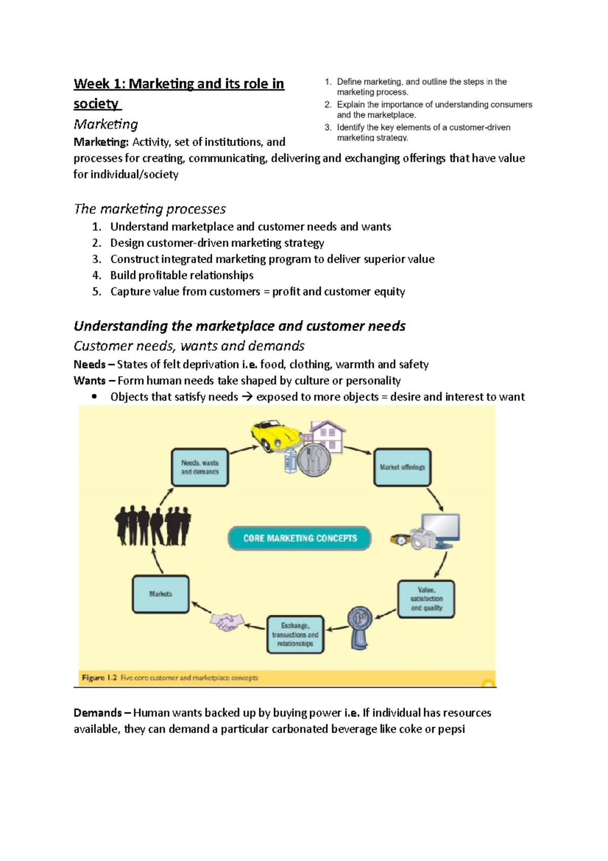 Mktg1001 Lecture Notes Week 1 Marketing And Its Role In Society