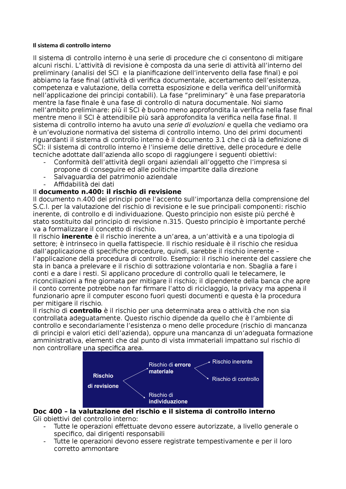 Revisione Aziendale Il Sistema Di Controllo Interno Il Sistema Di