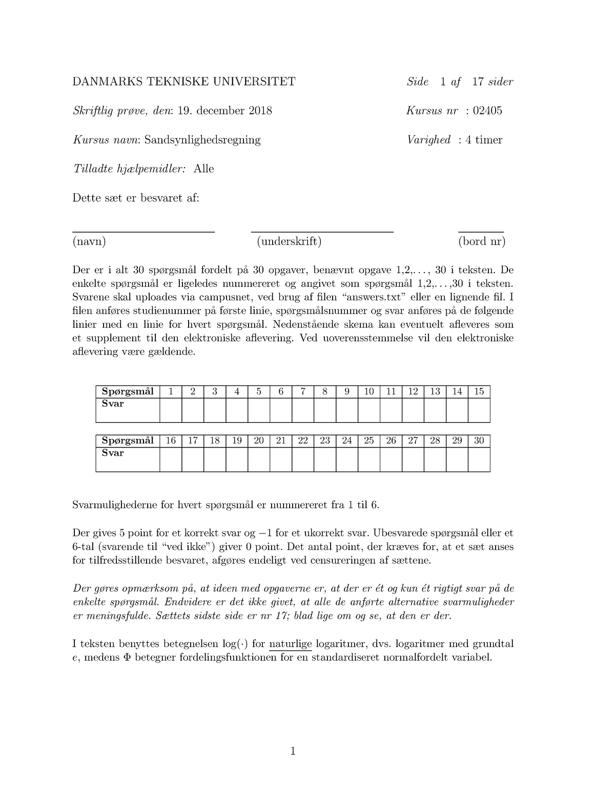 Eks19 12 18 Eksamen Danmarks Tekniske Universitet Side 1 Af 17