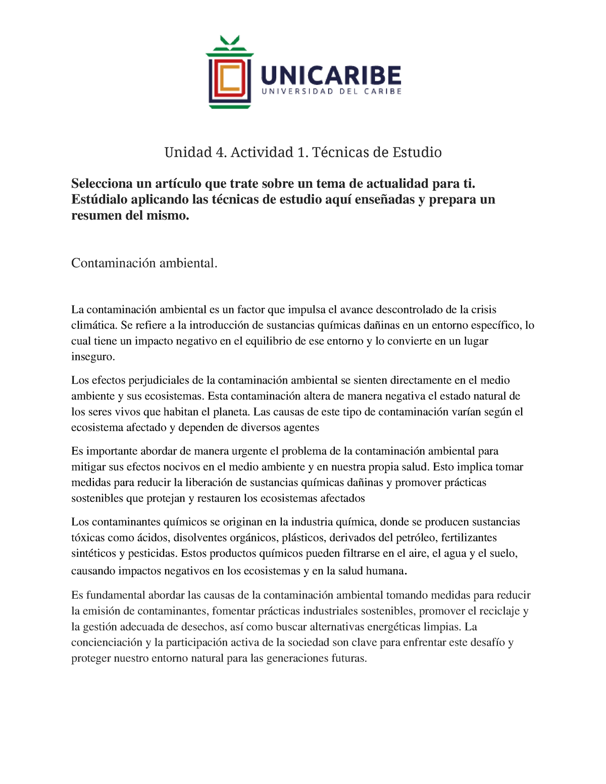 Unidad 4 Actividad 1 Técnicas De Estudio Unidad 4 Actividad 1