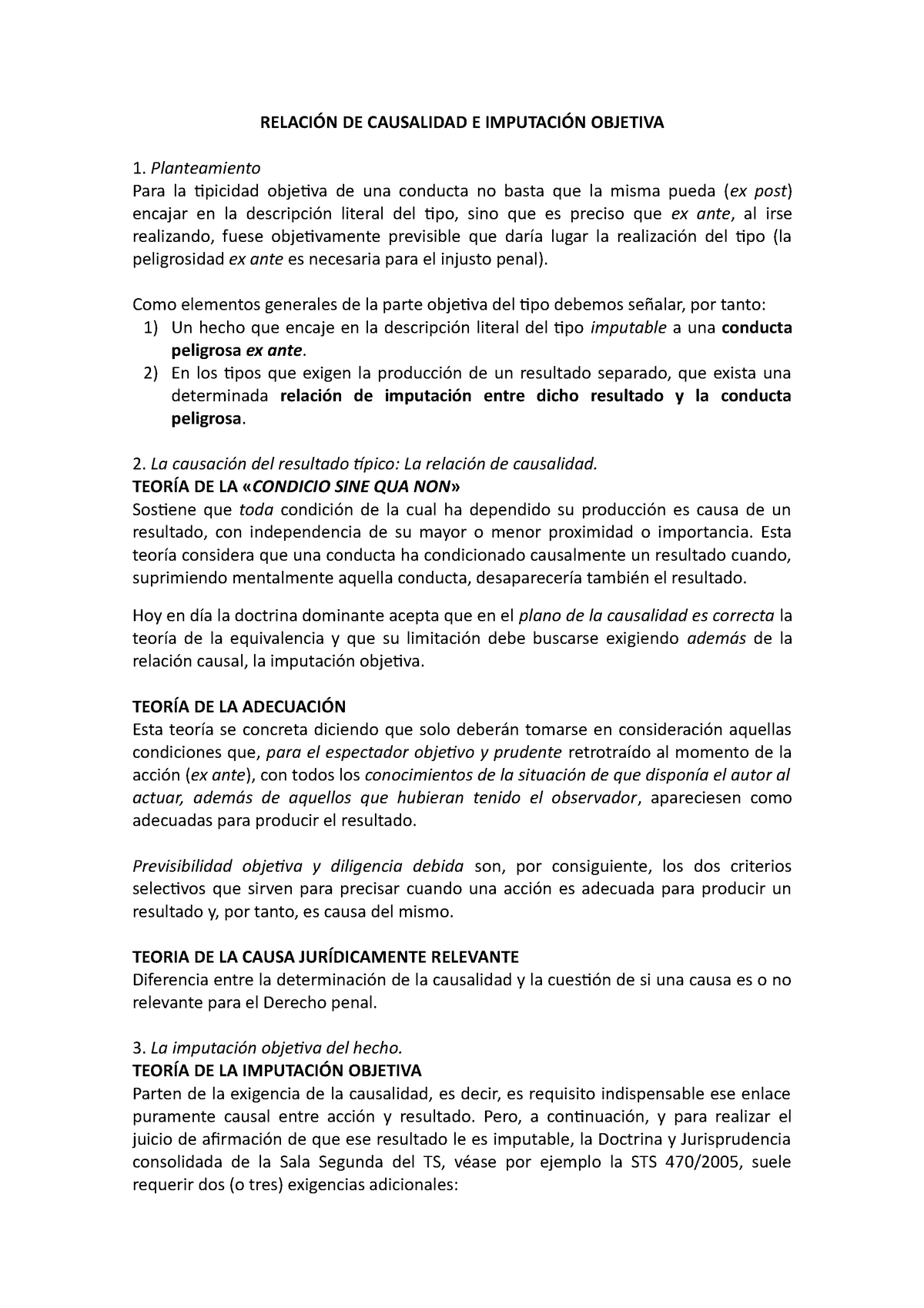 3j Relación De Cusalidad E Imputación Objetiva RelaciÓn De