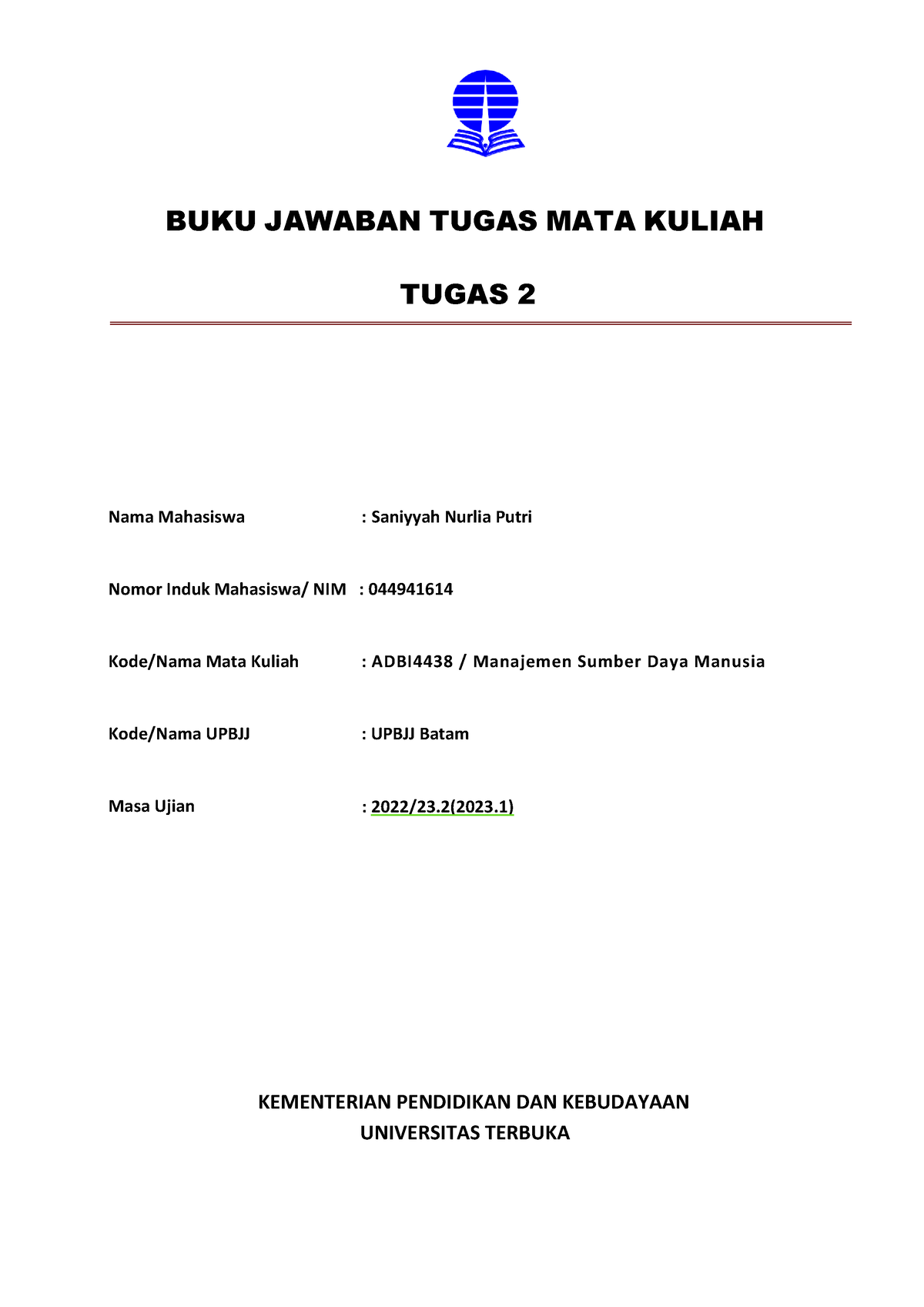 Tugas Tmk 2 Manajemen Sdm Ut Buku Jawaban Tugas Mata Kuliah Tugas 2