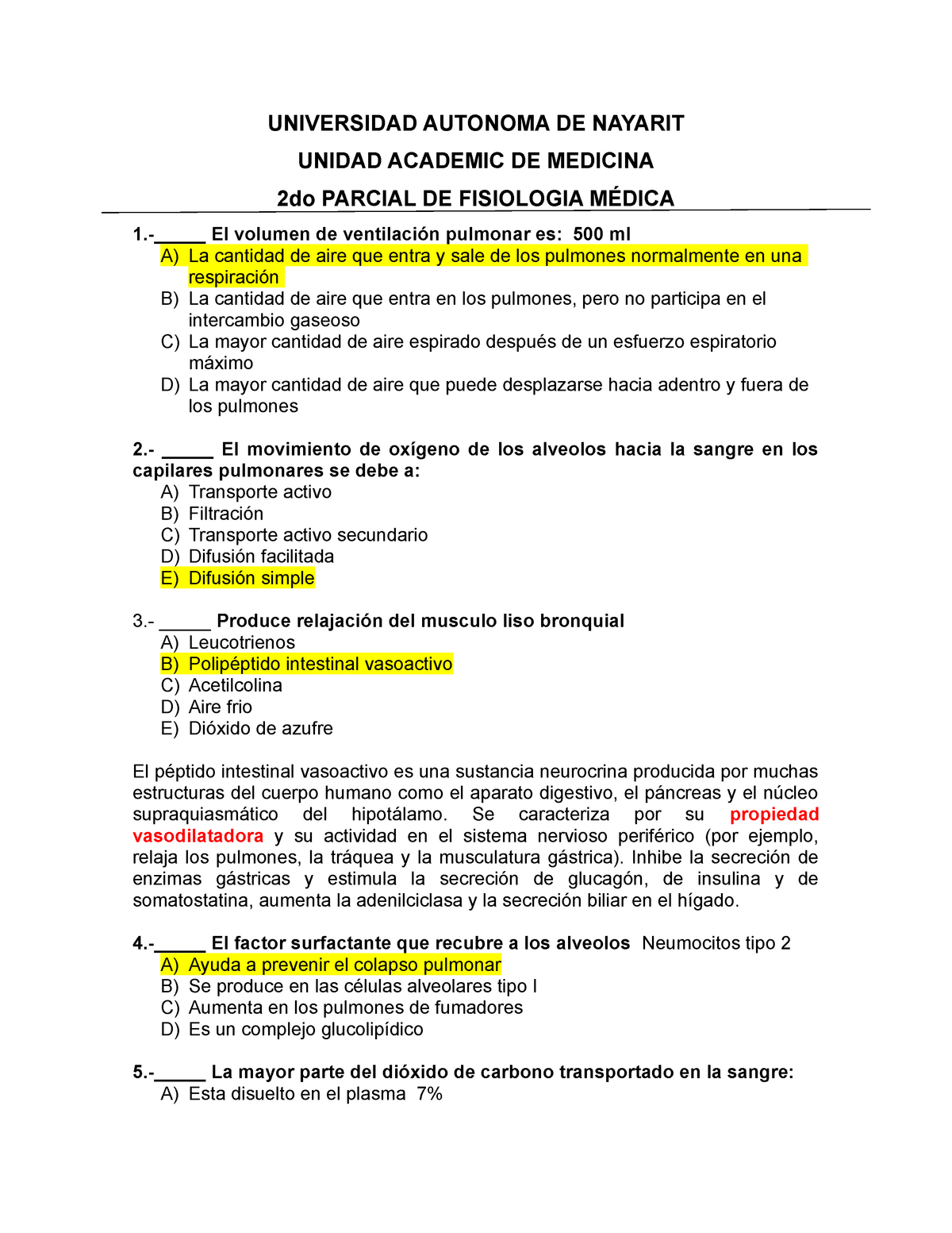 Examen 2017 Preguntas Y Respuestas Universidad Autonoma De Nayarit