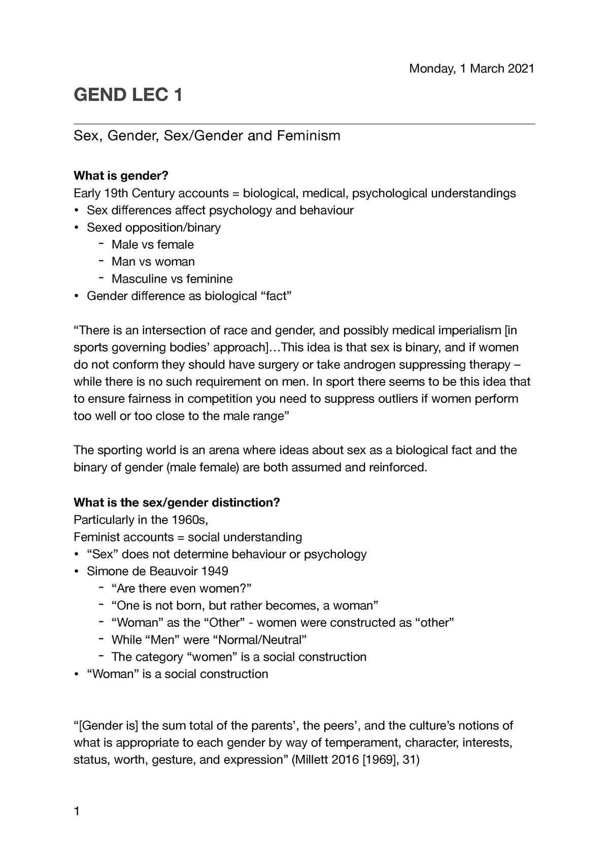 Gend20008 Week 1 Introduction Gender And Feminism Monday 1 March