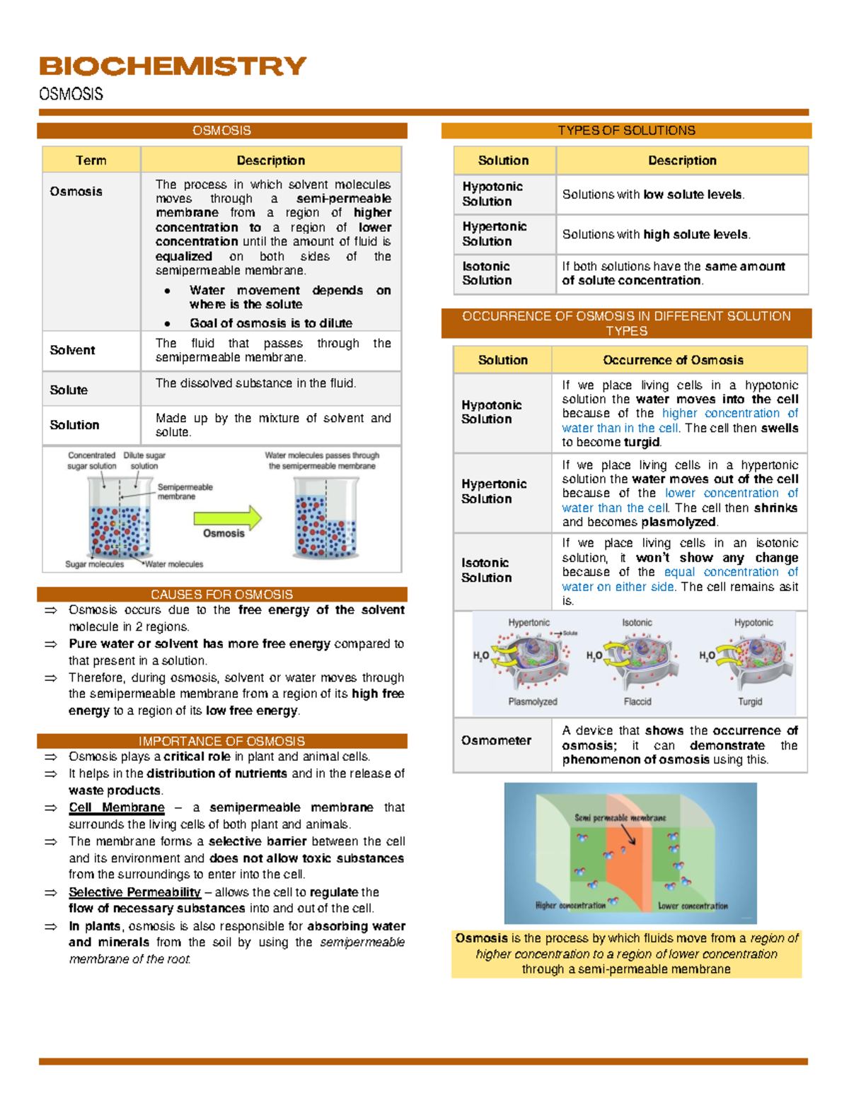 Biochemistry L Osmosis Osmosis Term Description Osmosis The Process