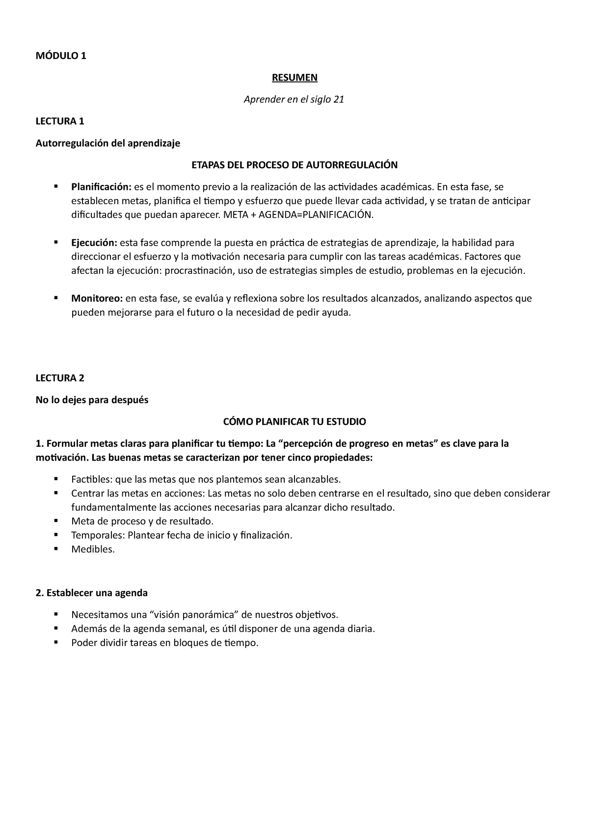 M1 Y M2 Resumen MÓdulo 1 Resumen Aprender En El Siglo 21 Lectura 1