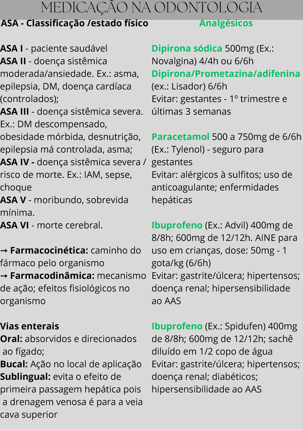 Medicação Na Odontologia MedicaÇÃo Na Odontologia Asa Classificação