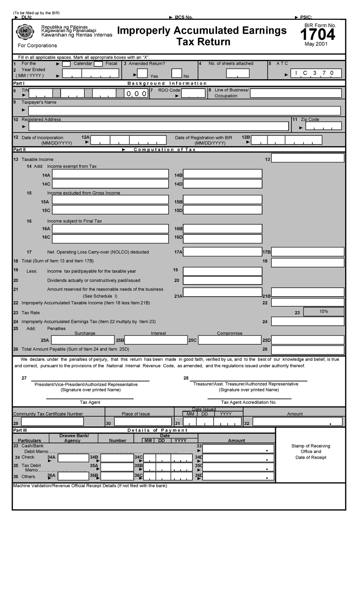 1704 Improperly Accumulated Tax Return Bachelor Of Science In