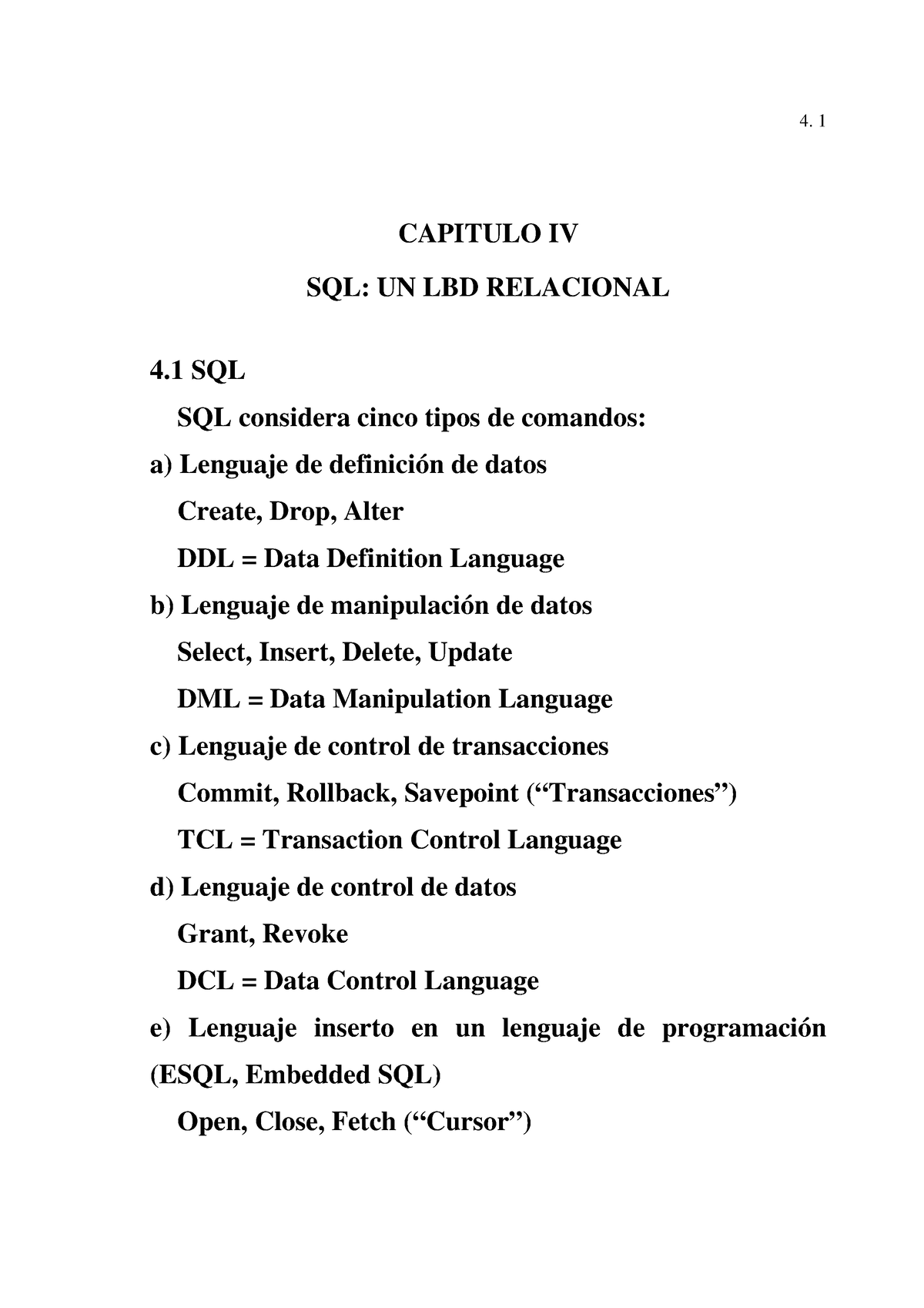 Capitulo 4 Material Base De Datos Capitulo Iv Sql Un Lbd