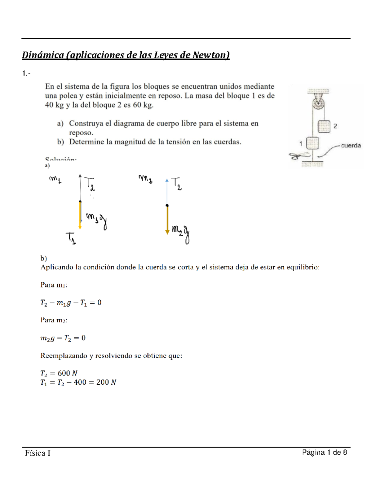 Guia Ejercicicios Resueltos De Dinamica Y Torque Dinámica