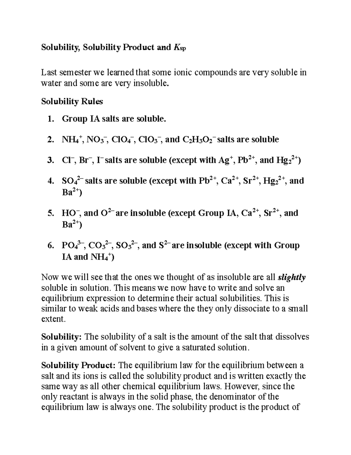 Soulbility General Chemistry Lecture Notes Solubility Solubility