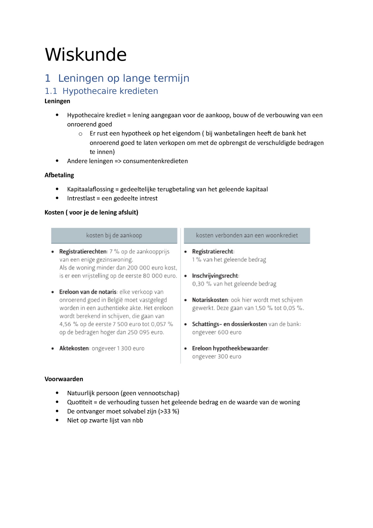 Wiskunde Samenvatting Examen Wiskunde 1 Leningen Op Lange Termijn 1