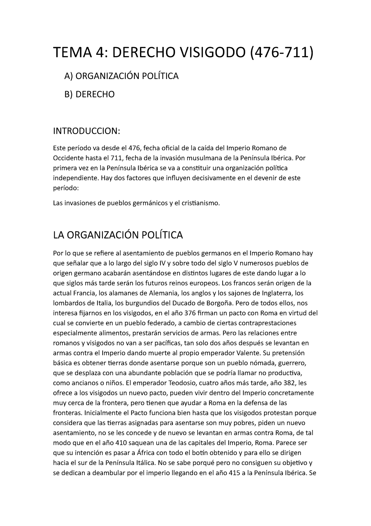 Tema 4 Historia 2 Del Derecho Tema 4 Derecho Visigodo 476 711 A