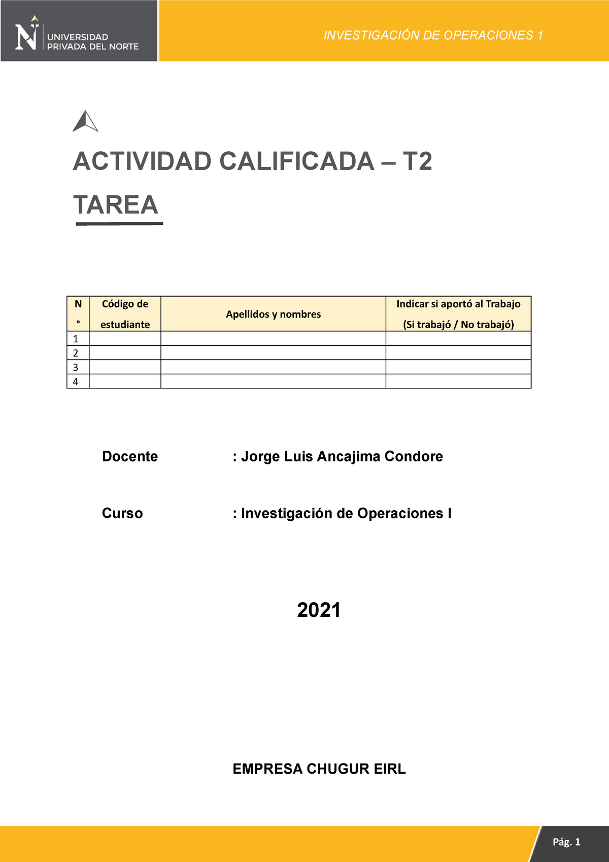 Tarea T2 Investigación De Operaciones I Actividad Calificada T