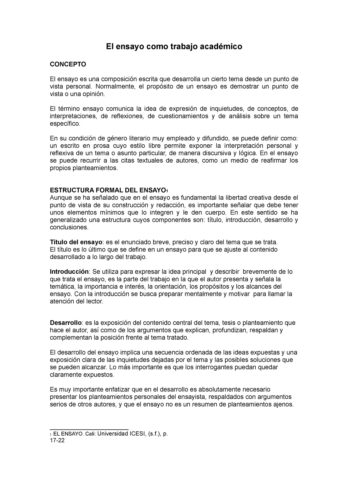 El Ensayo Como Trabajo Académico El Ensayo Como Trabajo Académico