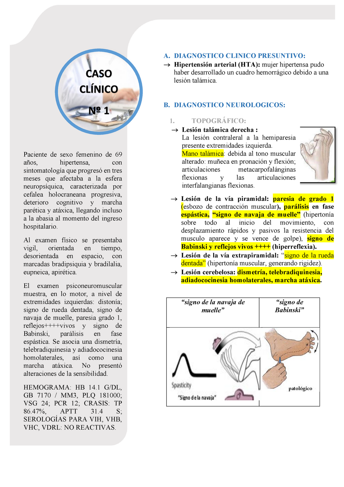 Casos Clinicos Pdf1 Caso ClÍnico Nº 1 Paciente De Sexo Femenino De 69