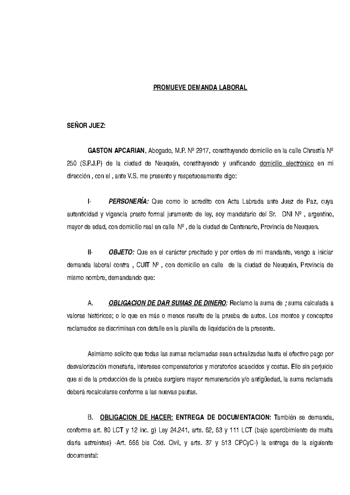 Total 39 Imagen Modelo De Demanda Laboral Por Despido Y Accidente De